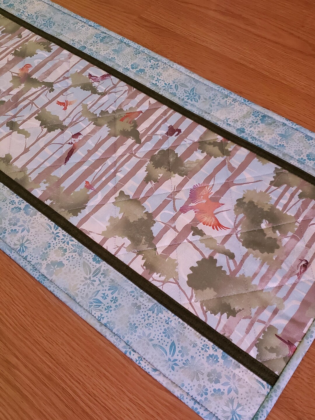 Quilted Woodland Table Runner, 42 X 15 Forest Table Runner, Spring ...