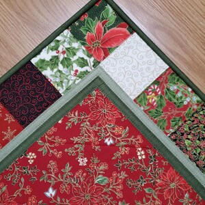 Poinsettia and Holly Quilted Table Topper, 18.5 Christmas Wall Hanging ...