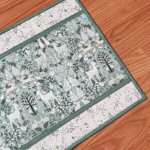 Quilted Forest Animals Table Runner, 42 X 14.5 Green Folk Style Table ...