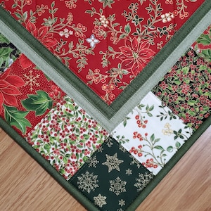 Poinsettia and Holly Quilted Table Topper, 18.5 Christmas Wall Hanging ...