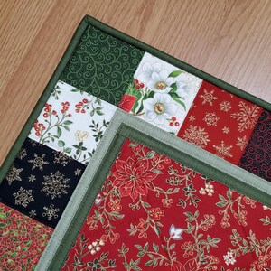 Poinsettia and Holly Quilted Table Topper, 18.5 Christmas Wall Hanging ...