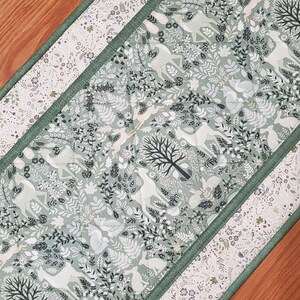 Quilted Forest Animals Table Runner, 42 X 14.5 Green Folk Style Table ...