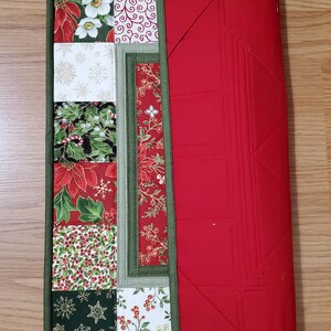 Poinsettia and Holly Quilted Table Topper, 18.5 Christmas Wall Hanging ...