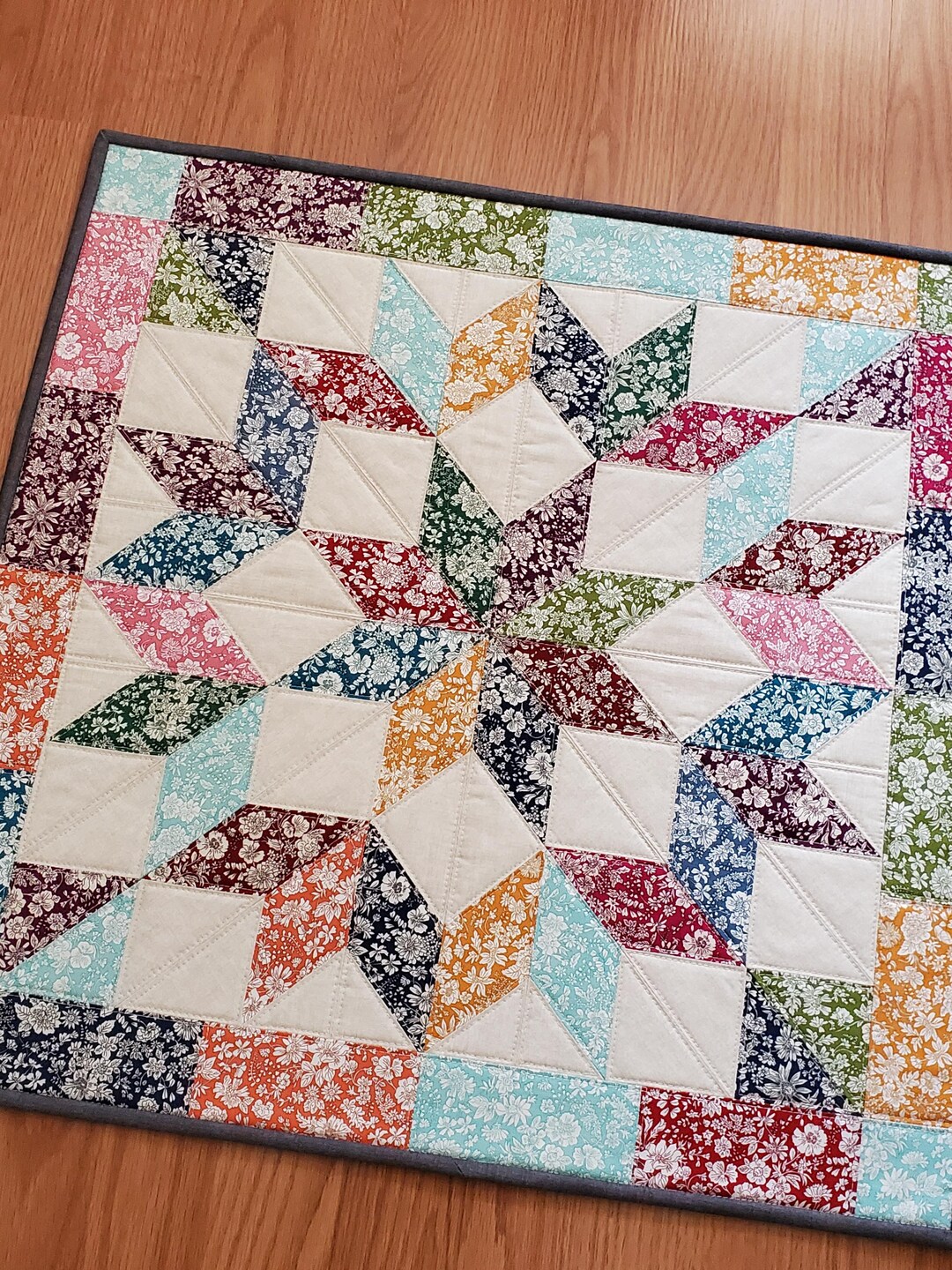 Floral Quilted Table Topper, 23.5" Carpenter’s Star Wall Hanging ...