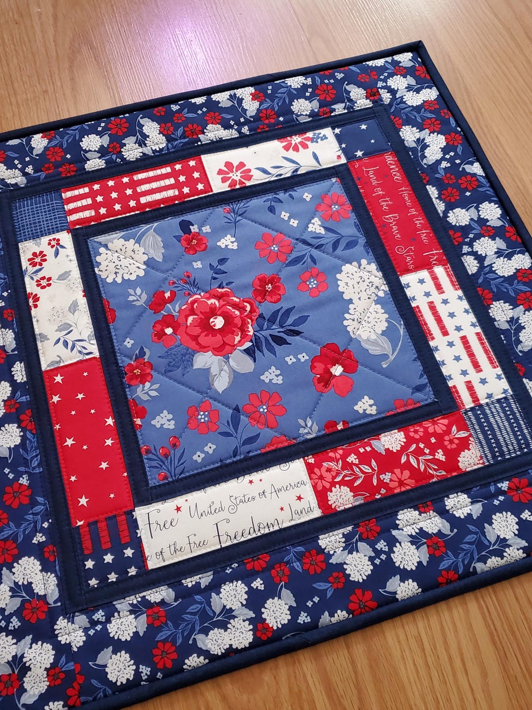 Patriotic Quilted Table Topper, 19.5" Independence Day Table Topper ...