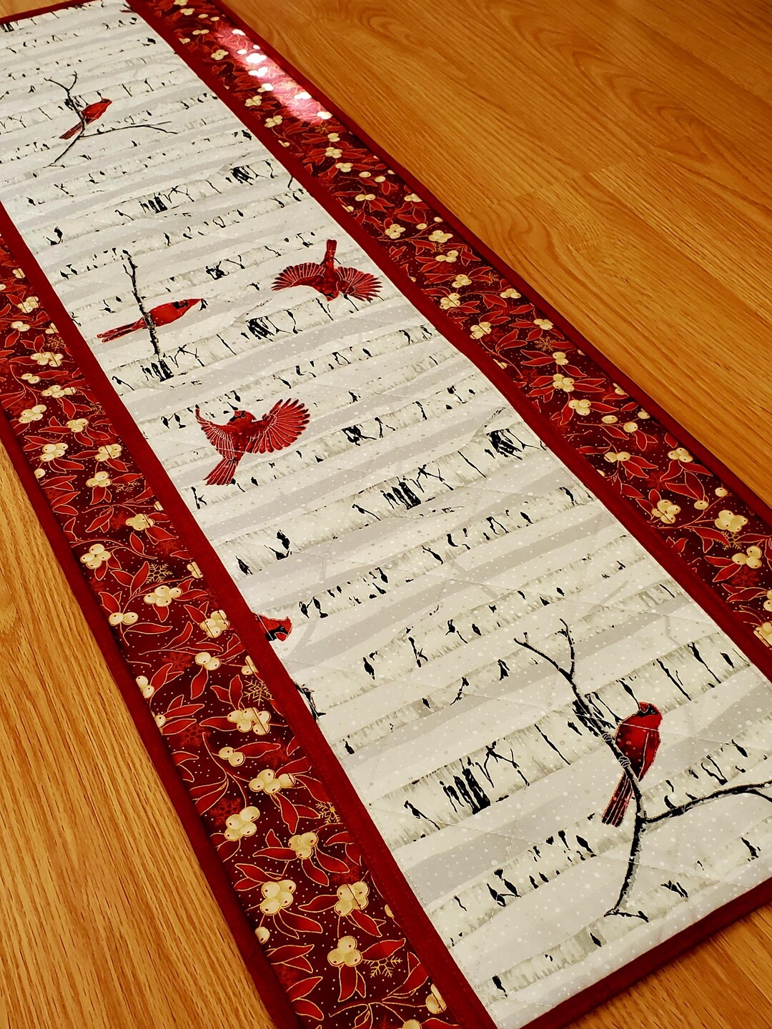 Quilted Cardinals in Trees Table Runner, 42 X 14.5 Christmas Table ...
