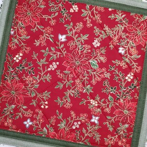 Poinsettia and Holly Quilted Table Topper, 18.5 Christmas Wall Hanging ...