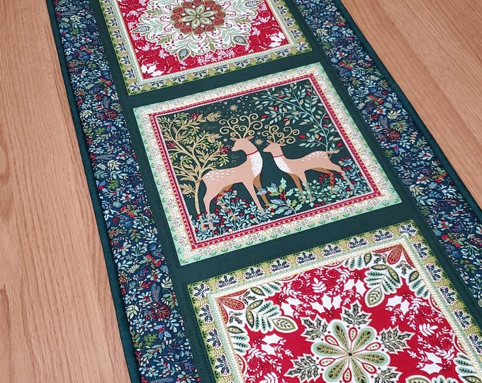 Quilted Multi Panel Table Runner, 42.5" X 15" Christmas Wall Hanging ...