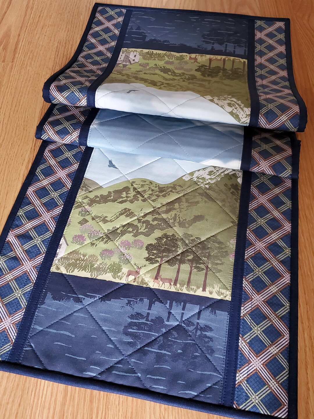 Quilted Scenic Table Runner, 42.5 X 15 Celtic Table Runner, Blue and ...