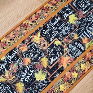 Quilted Thanksgiving Table Runner, 42 X 15 Autumn Table Runner, Fall Table Runner, Black and ...