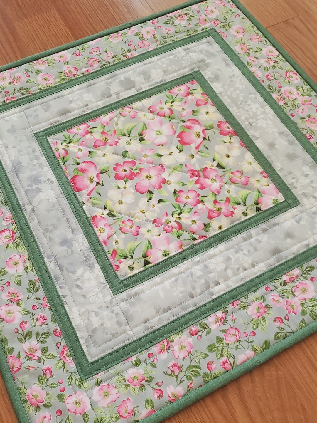 Quilted Cherry Blossoms Table Topper, 19.5 Floral Wall Hanging, Spring ...