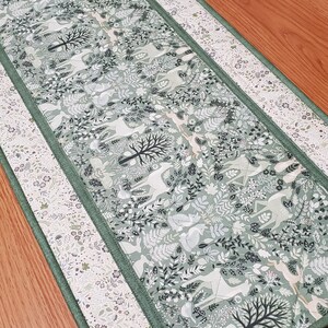 Quilted Forest Animals Table Runner, 42 X 14.5 Green Folk Style Table ...