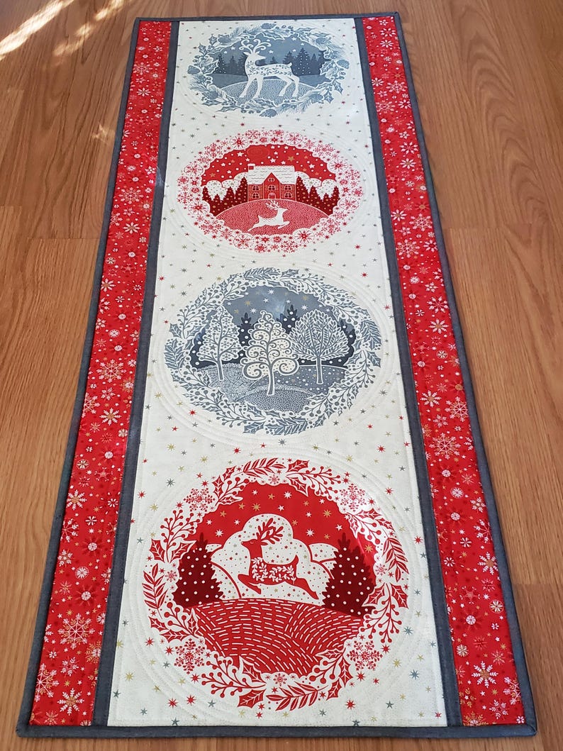 Quilted Scandinavian Style Christmas Table Runner or Wall Hanging 43" X ...
