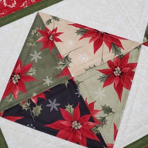 Quilted Poinsettia Table Runner, 42 X 15 Christmas Patchwork Table ...
