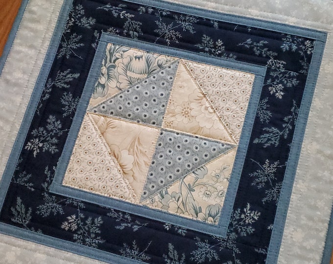 Vintage Style Quilted Table Topper, 18.5 Wall Hanging, Floral Table ...