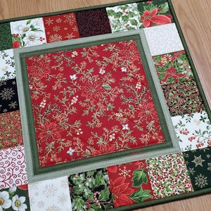 Poinsettia and Holly Quilted Table Topper, 18.5 Christmas Wall Hanging ...