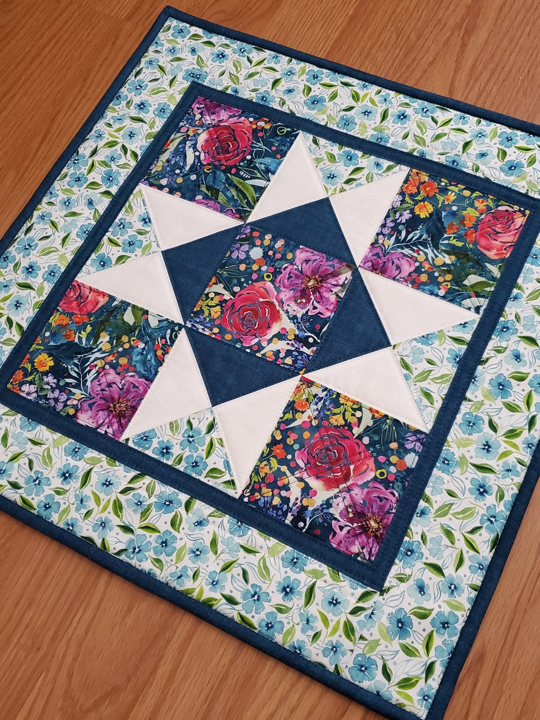 Quilted Ohio Star Table Topper, 18 Floral Table Topper, Spring Quilted ...