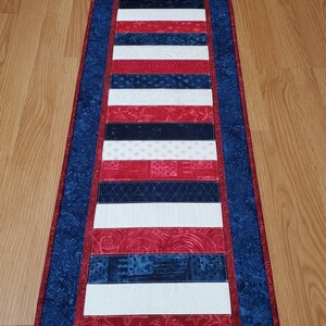 Patriotic Quilted Table Runner; 42" X 14.5" Fourth of July Table Runner ...
