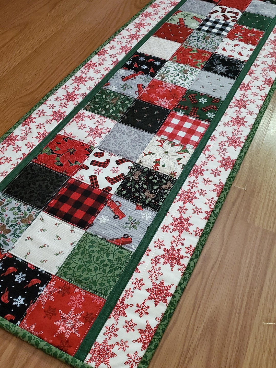 Quilted Rustic Christmas Table Runner, 42.5 X 15 Patchwork Table Runner, Winter Table Quilt ...