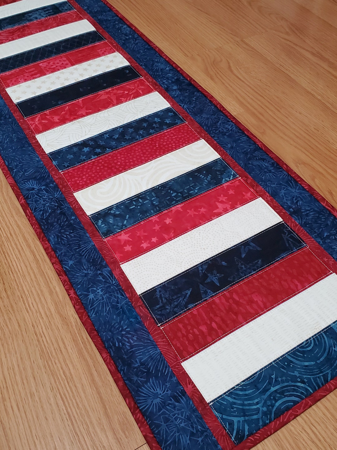 Patriotic Quilted Table Runner 42 X 14.5 Fourth of July Table Runner ...