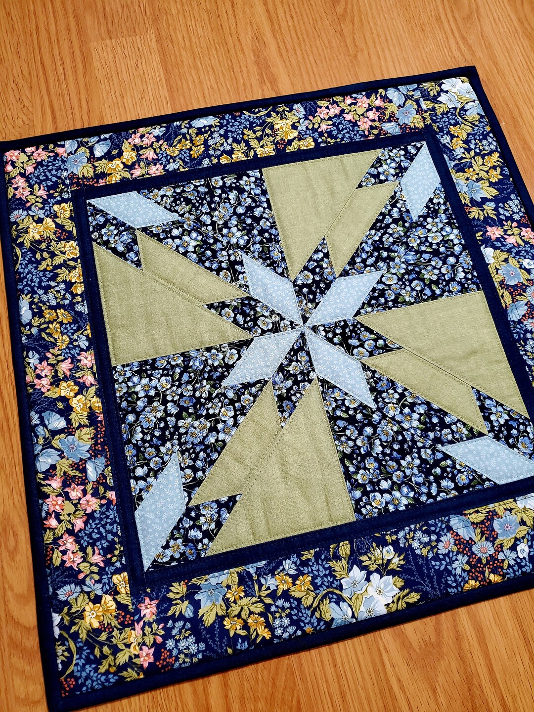 Quilted Hunters Star Table Topper, 19 Floral Table Topper, Quilted ...