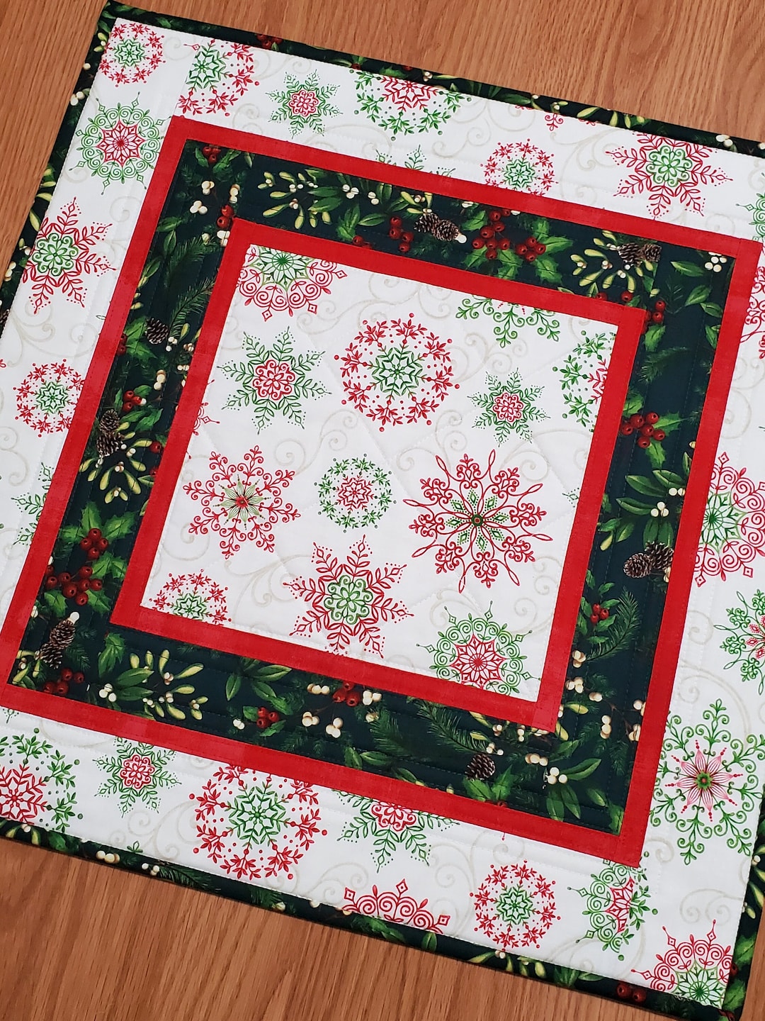 Quilted Christmas Table Topper, 19.5 Holiday Table Topper, Quilted ...