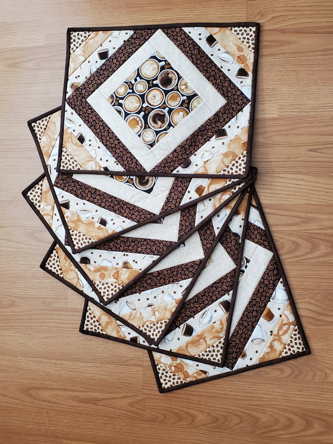 Set of 6 Quilted Placemats, 18 X 14 Coffee Themed Placemats, Quilted ...