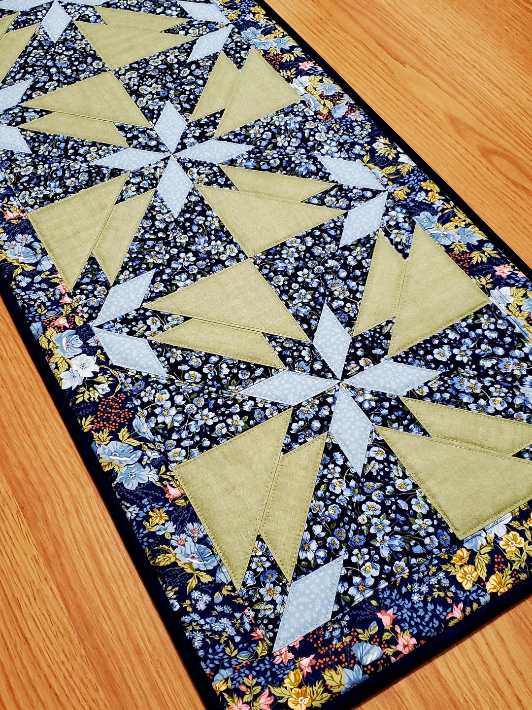 Quilted Hunters Star Table Runner, 40 X 16 Floral Table Runner, Quilted Patchwork Table Runner ...