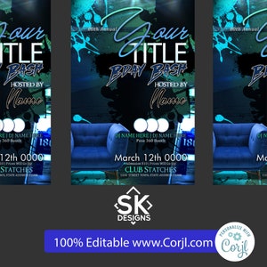 Birthday Template for Him Editable Blue Party Flyer - Etsy