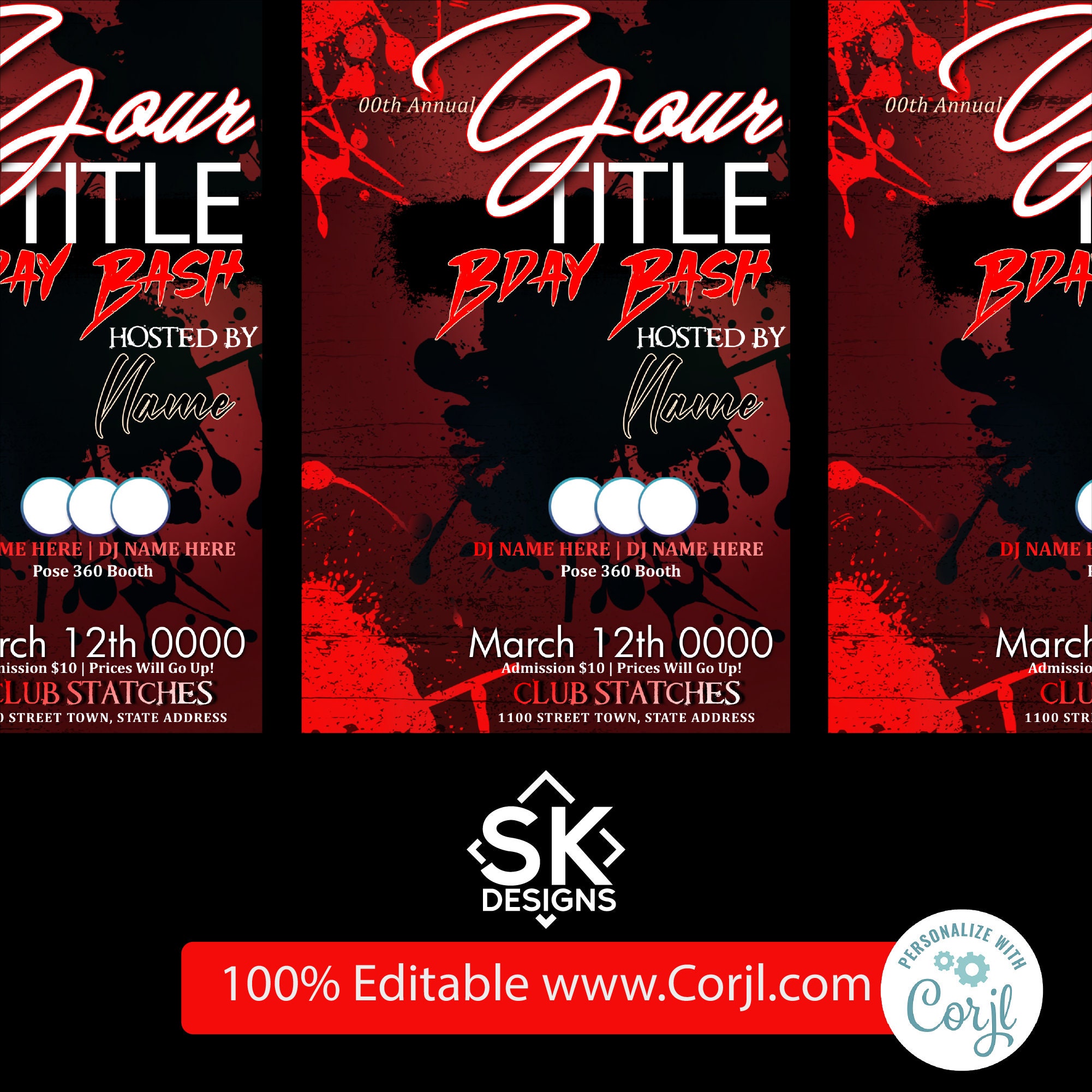 Birthday Flyer RED Party Corjl Flyer Template - Etsy