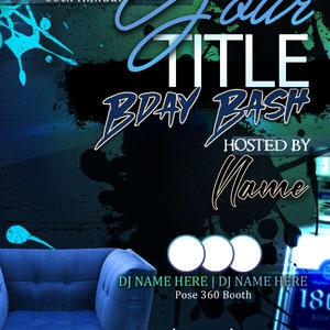 Birthday Template for Him Editable Blue Party Flyer - Etsy