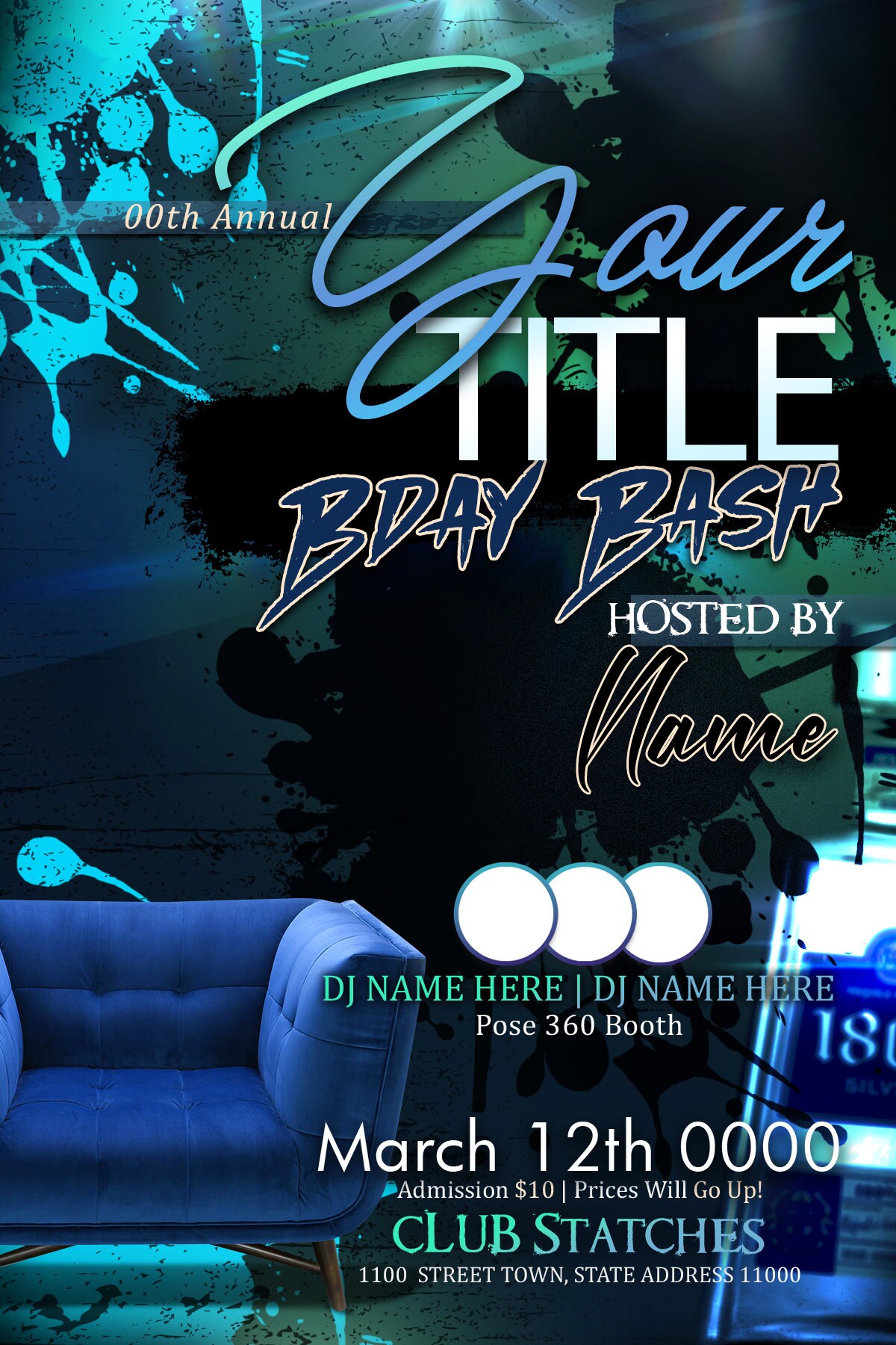 Birthday Template for Him Editable Blue Party Flyer - Etsy