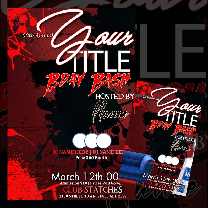 Birthday Flyer RED Party Corjl Flyer Template - Etsy