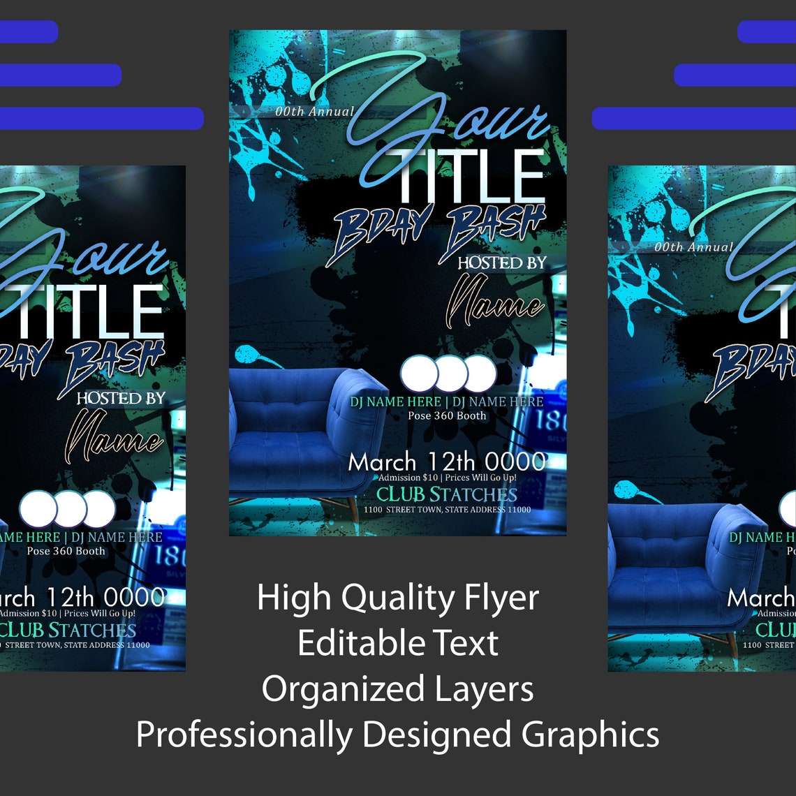 Birthday Template for Him Editable Blue Party Flyer - Etsy