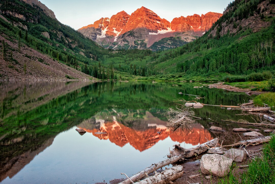 Maroon Bells at Sunrise, Rocky Mountain Alpenglow, Fine Art Print ...