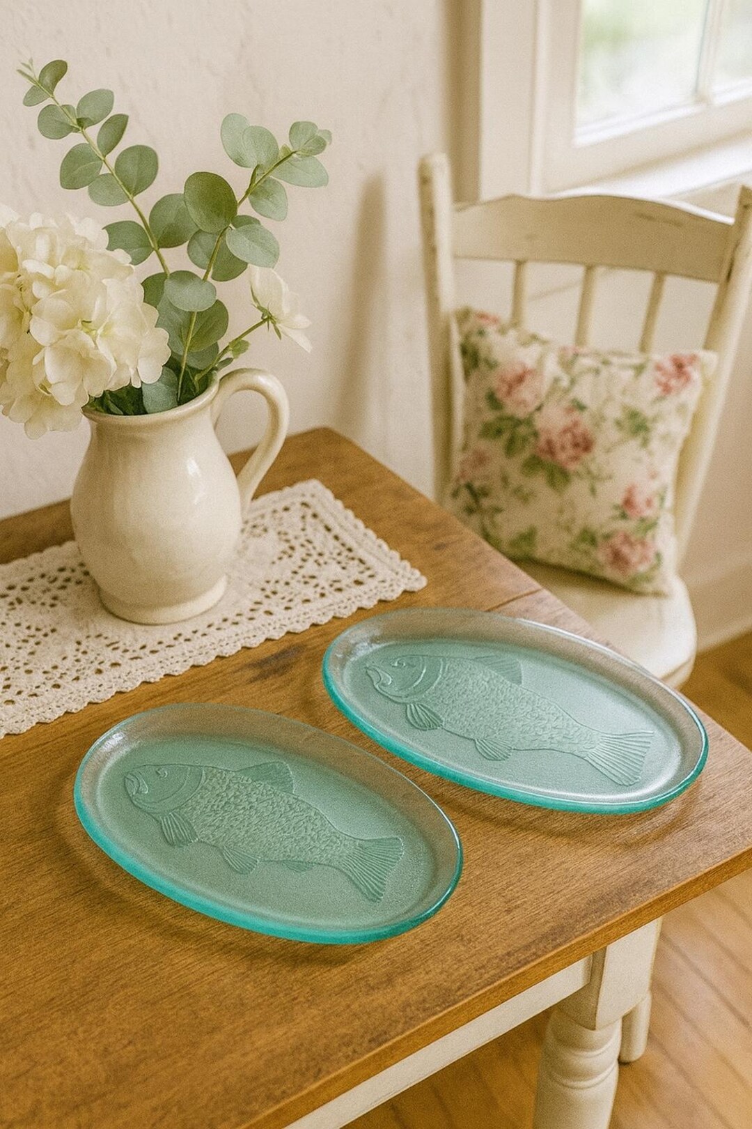 Vintage Pair of Fish Glass Platters - Etsy