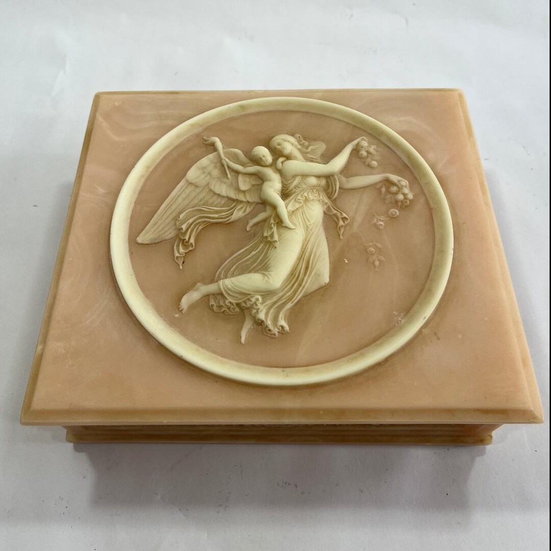 Vintage Pink Incolay Stone Box - Etsy