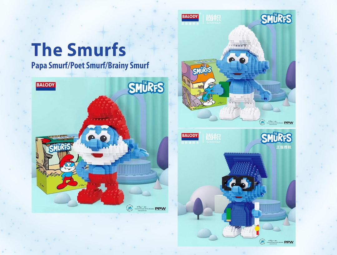 Mini Building Blocks the Smurfs . Papa Smurf/poet Smurf/brainy Smurf - Etsy