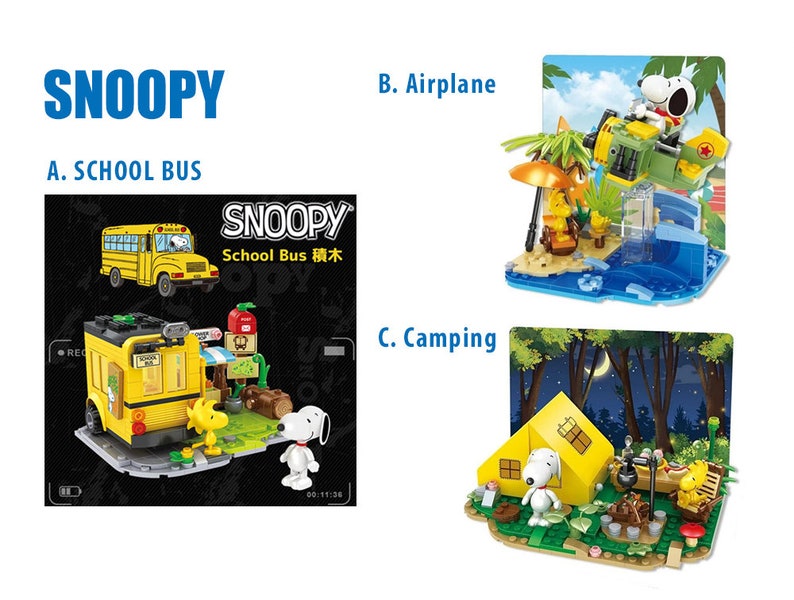 Building Blocks Snoopy School Bus / Airplane / Camping - Etsy