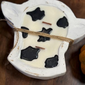 Cow Head Dough Bowl Candle, Crackling Wick Candles Cows Rustic Soy ...