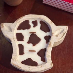 Cow Head Dough Bowl Candle, Crackling Wick Candles Cows Rustic Soy ...