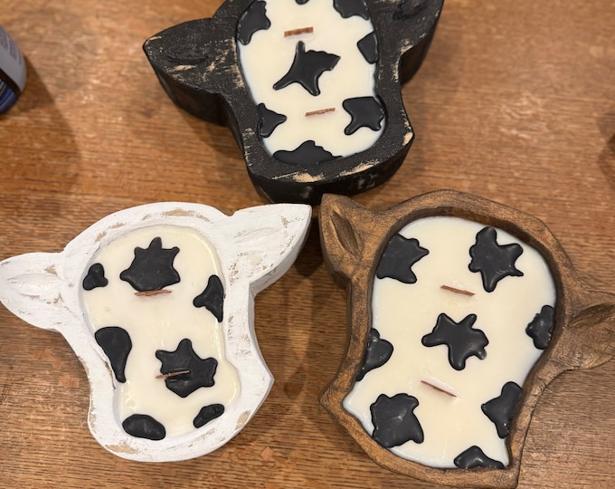 Cow Head Dough Bowl Candle, Crackling Wick Candles Cows Rustic Soy ...