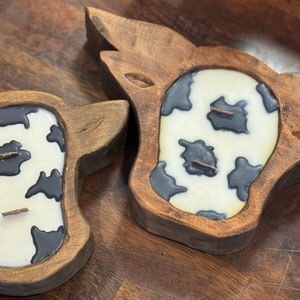 Cow Head Dough Bowl Candle, Crackling Wick Candles Cows Rustic Soy ...