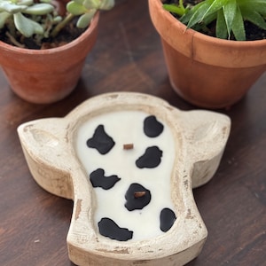 Cow Head Dough Bowl Candle, Crackling Wick Candles Cows Rustic Soy ...
