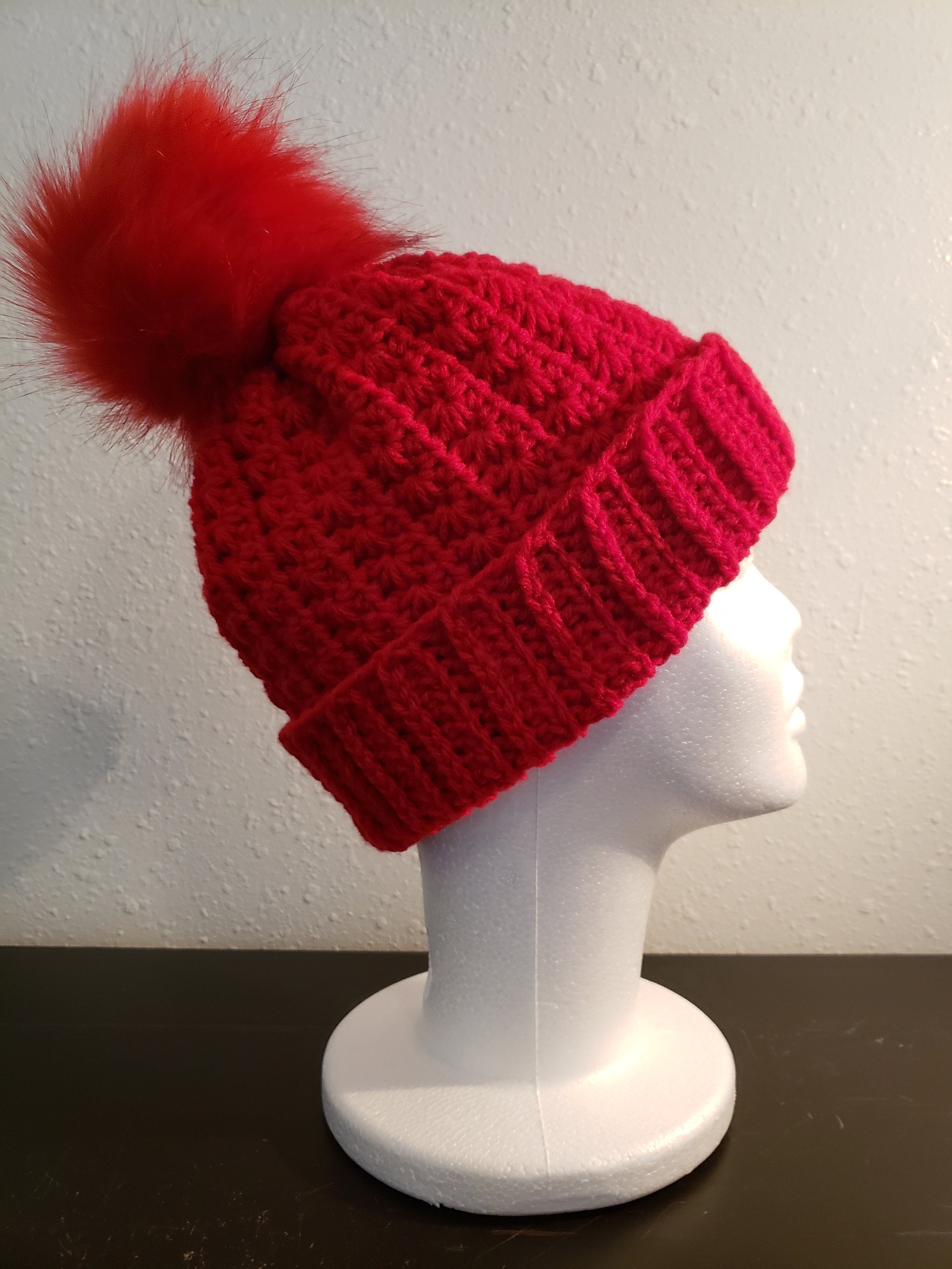 Crochet Star Stitch Hat With Large Faux Fur Pom Pom - Etsy
