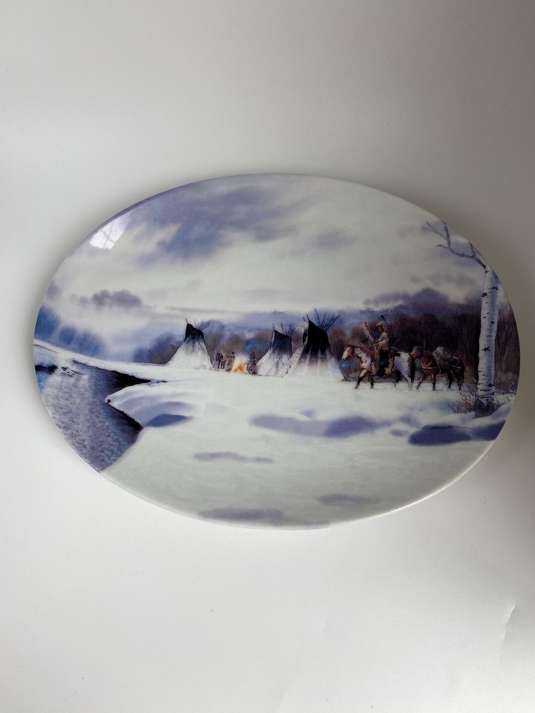 The Bradford Exchange Native American winter Sojourn Oval Plate by Mark ...