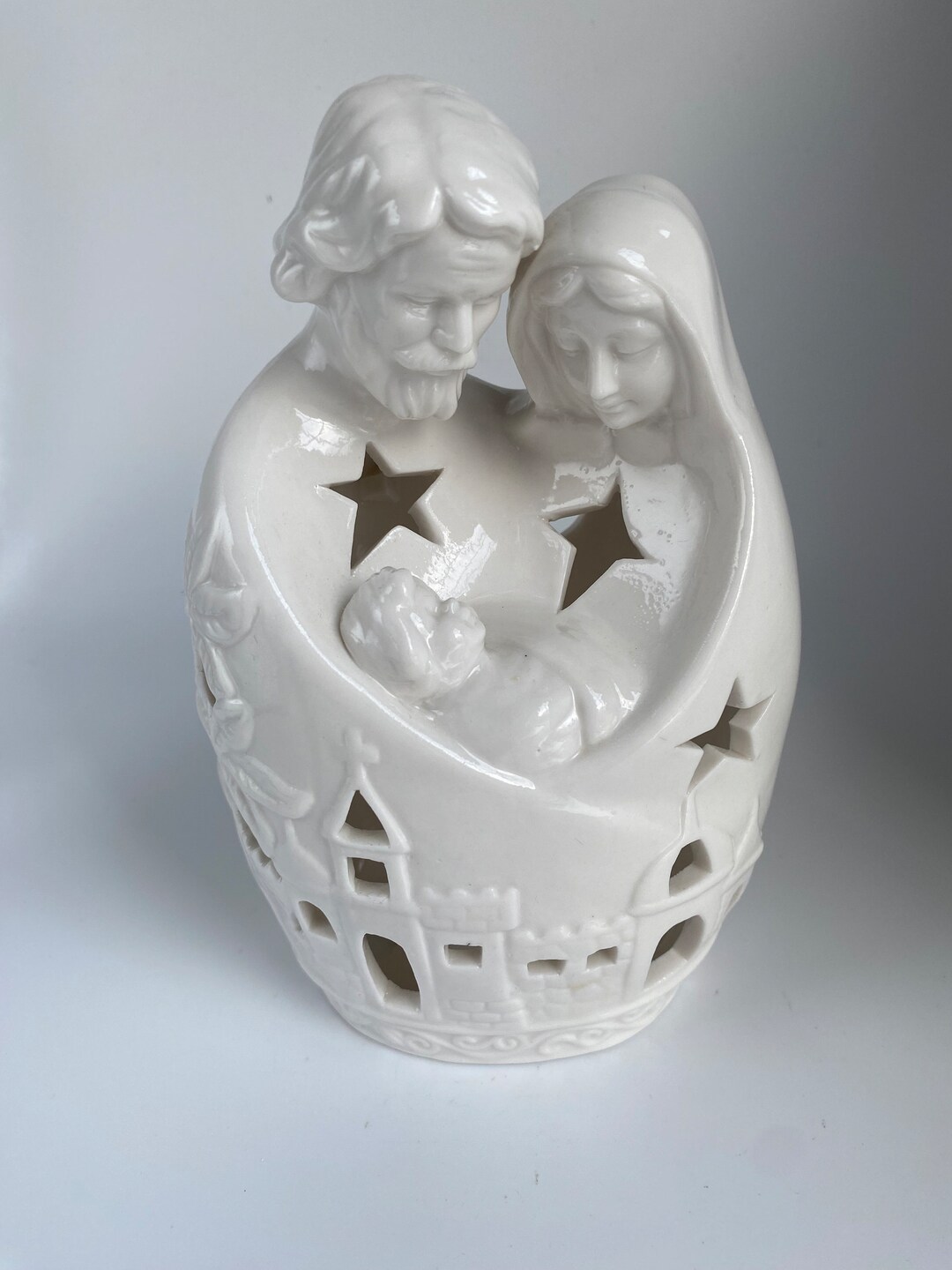 Vintage Holy Family Scene Nativity Tea-light Candle Holder Home Decor ...