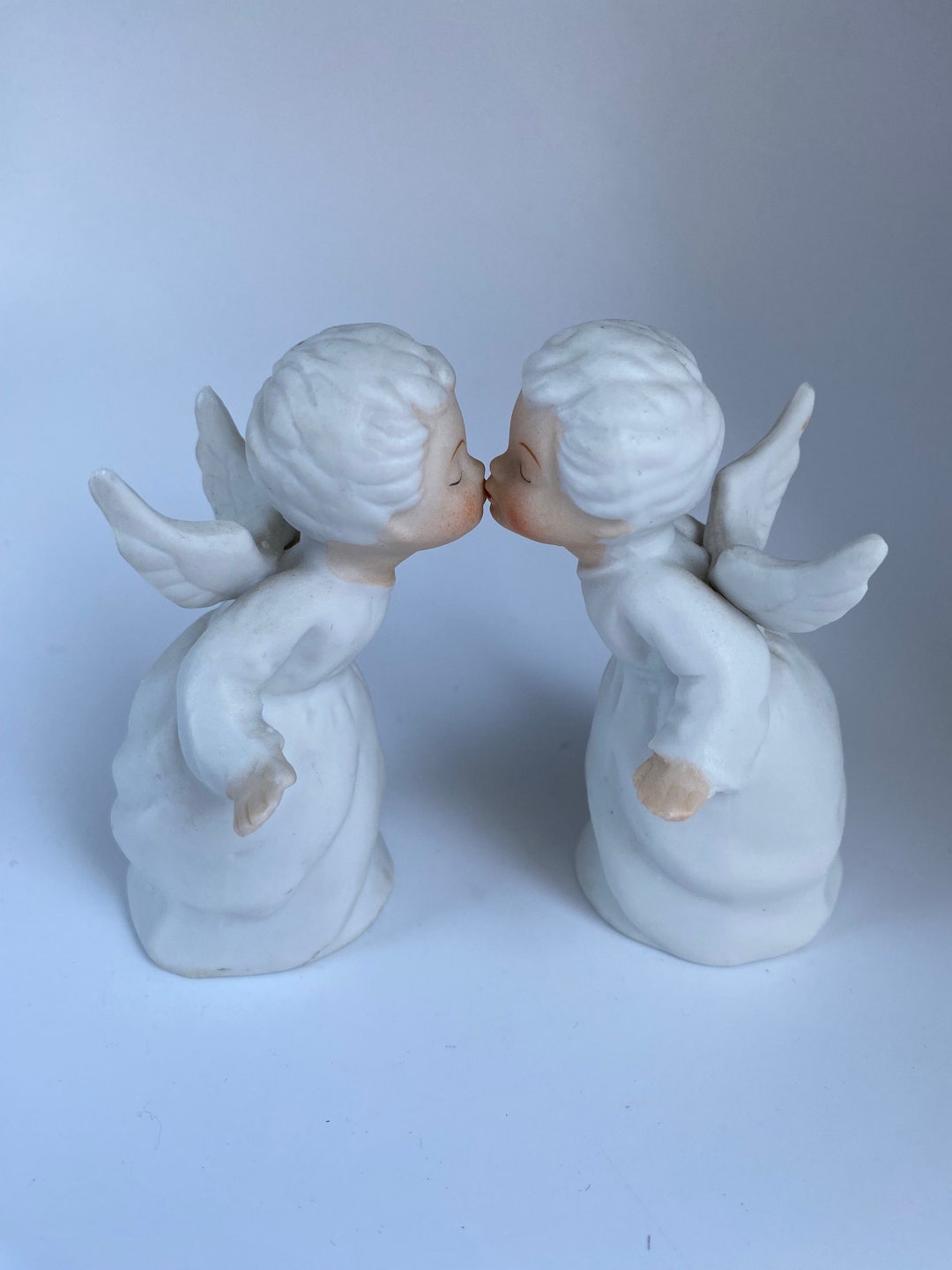 Vintage Kissing Angels Figurines, Set of 2, White Porcelain Bisque Angels, 3.5 - Etsy