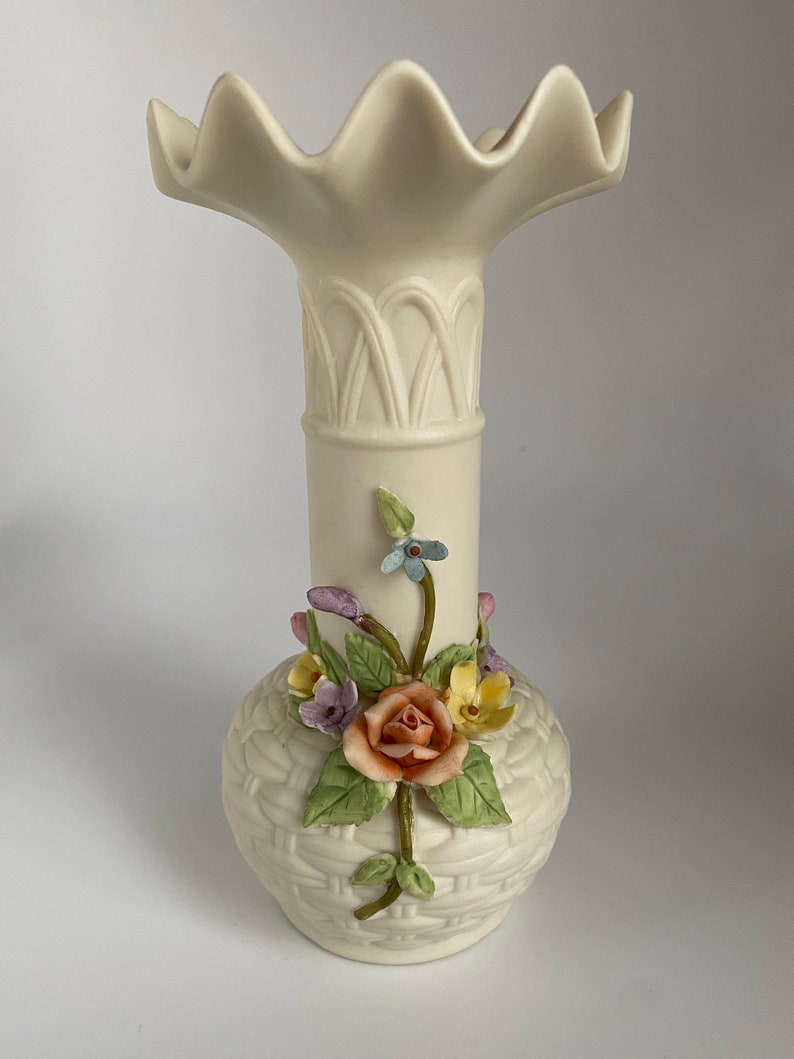 Lefton China Antique Ivory Hand Painted 3D Floral Vase, Floral Bud Vase ...