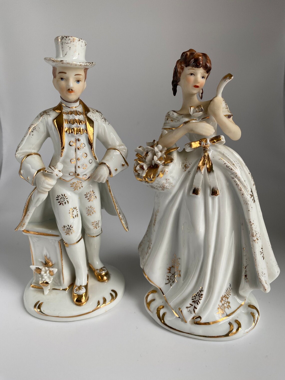 Vintage Lefton China Hand Painted Porcelain Courting Couple Figurines ...